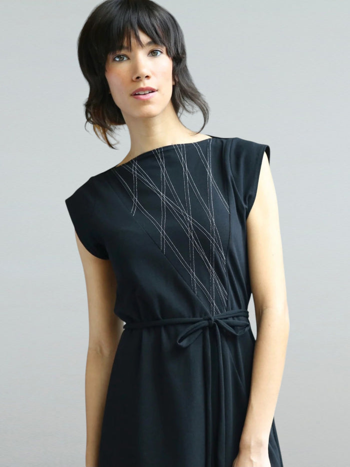 Cap Sleeve Jersey Dress, Triangle Dress with Waist Ties