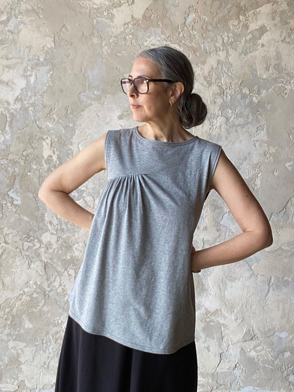 Jersey Drape Top, Sleeveless with Asymmetrical Detail