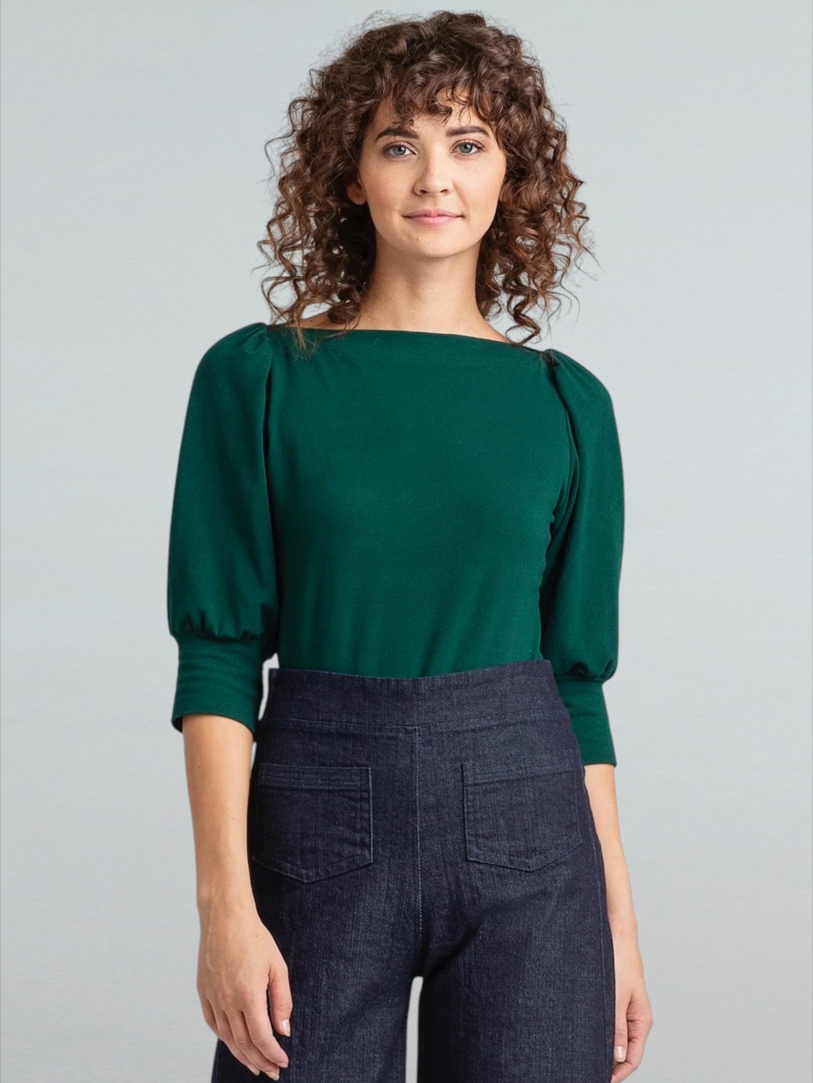 Cotton Puff Sleeve Top with an Envelope Neckline