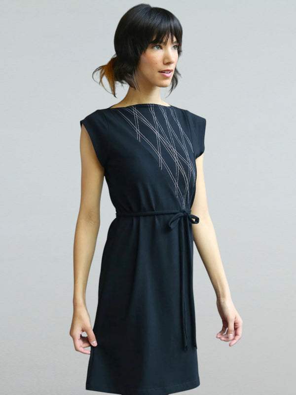 Cap Sleeve Jersey Dress, Triangle Dress with Waist Ties
