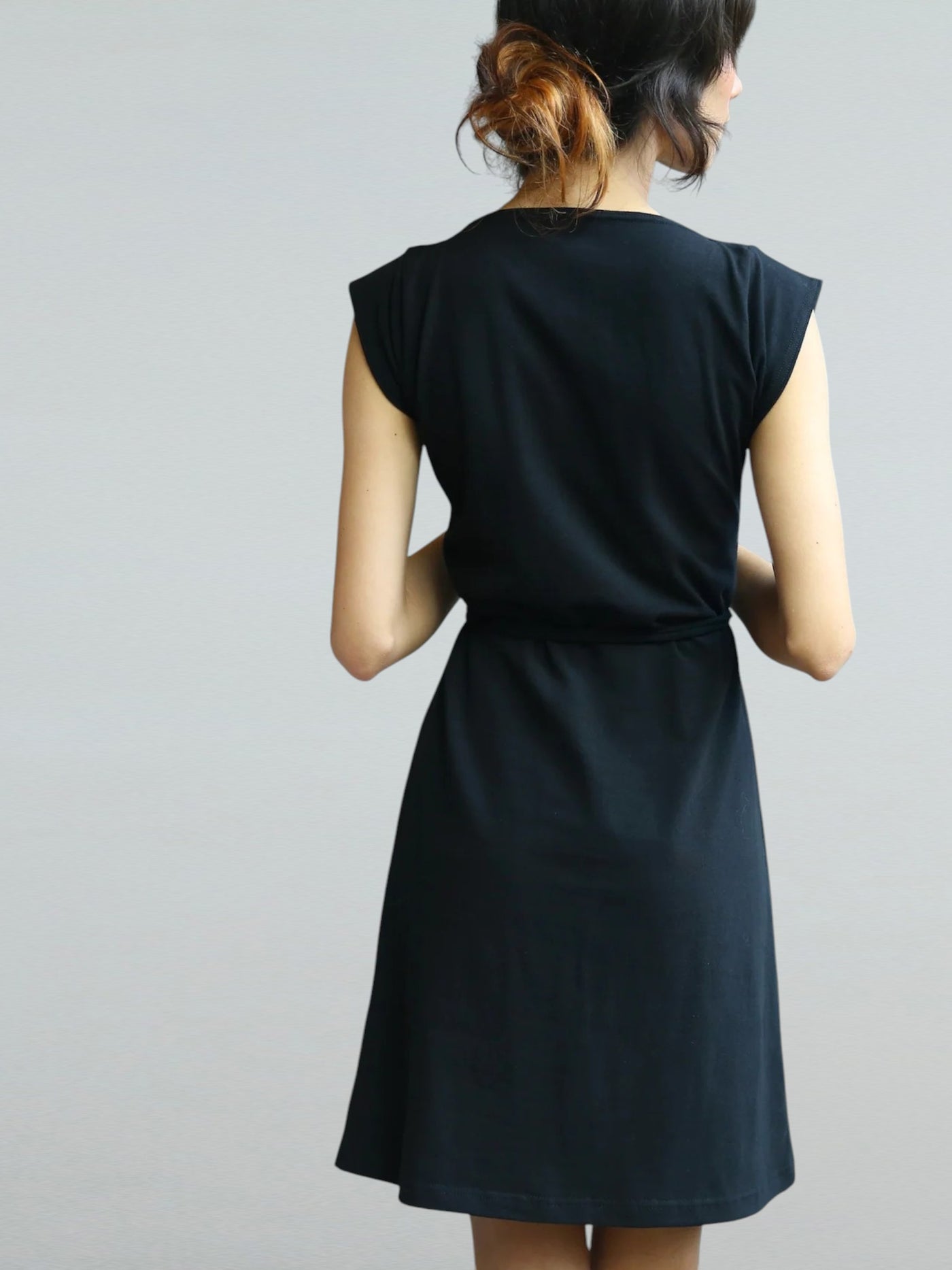 Cap Sleeve Jersey Dress, Triangle Dress with Waist Ties